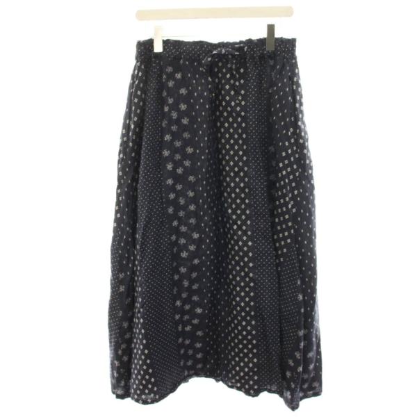 ネストローブ nest Robe パッチワークプリントスカート フレアスカート 総柄 マキシ ロング 麻 リネン F 紺 ネイビー 01233-1061【ブランド】ネストローブ nest Robe【表記サイズ】F【実寸サイズ】ウエスト：72...