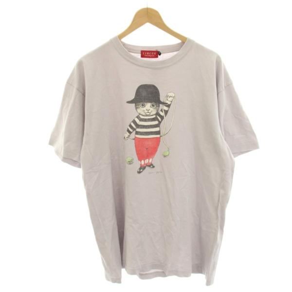 ヒグチユウコ サーカス Higuchi Yuko CIRCUS Tシャツ カットソー 猫 プリント XL 半袖 紫 パープル /HN メンズ【表記サイズ】XL【実寸サイズ】肩幅：53cm　身幅：55cm　着丈：70cm　袖丈：20cm　　【...