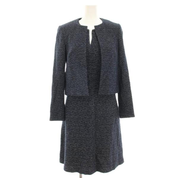 セオリー セットアップ PURPOSEFUL TWILL MIYANI MELANIS J ノーカラージャケット ワンピース ひざ丈 ツイード P 0 紺 ネイビー【ブランド】セオリー Theory【表記サイズ】ジャケット Pワンピース 0...