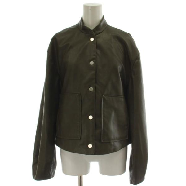 未使用品 ザラ ZARA ライダース レザージャケット 上着 EURS カーキ 長袖 バンドカラー パッチポケット /GG レディース【ブランド】ザラ ZARA【表記サイズ】EURS【実寸サイズ】身幅：53cm　着丈：52cm　ゆき丈：78...