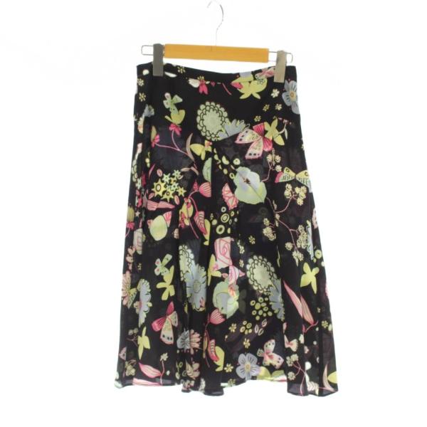 モスキーノチープアンドシック MOSCHINO CHEAP AND CHIC フレアスカート シルク 38 黒 マルチカラー 花柄 ひざ丈 /JP レディース【ブランド】モスキーノチープアンドシック MOSCHINO CHEAP AND C...