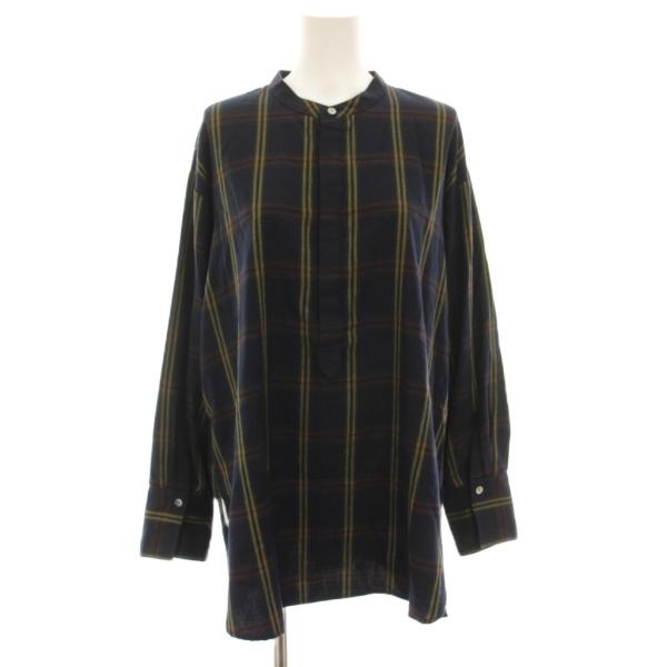 ズッカ zucca シャツ ブラウス バンドカラー 長袖 チェック柄 比翼ボタン M 紺 ネイビー オレンジ ZU43FJ418 /YT レディース【ブランド】ズッカ zucca【表記サイズ】M【実寸サイズ】肩幅：約50cm　身幅：約62c...