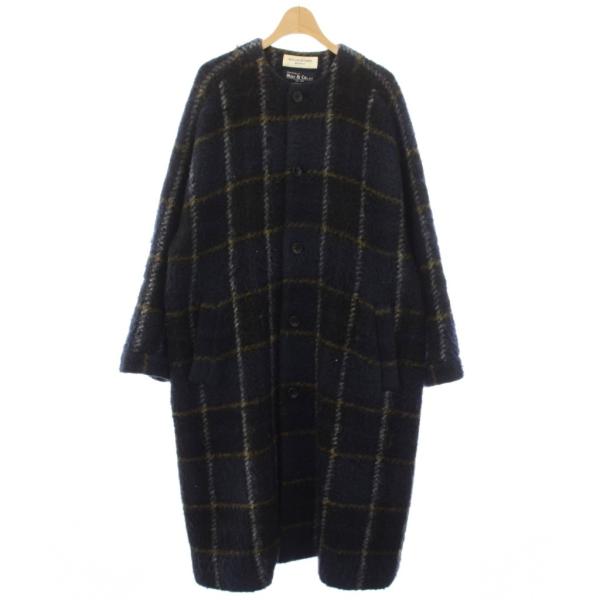ビームスボーイ Manifattura Mac &amp; Co. 20AW スライバー タータンチェック ノーカラーコート アウター 紺 ネイビー レディース【ブランド】ビームスボーイ BEAMS BOY【表記サイズ】表記なし相当サイズ：...
