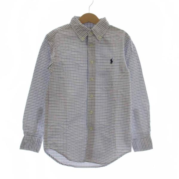 ラルフローレン RALPH LAUREN シャツ 子ども服 男の子 8 白 ホワイト 青 ブルー チェック柄 長袖 /LP キッズ【ブランド】ラルフローレン RALPH LAUREN【表記サイズ】8【実寸サイズ】肩幅：35cm　身幅：37c...