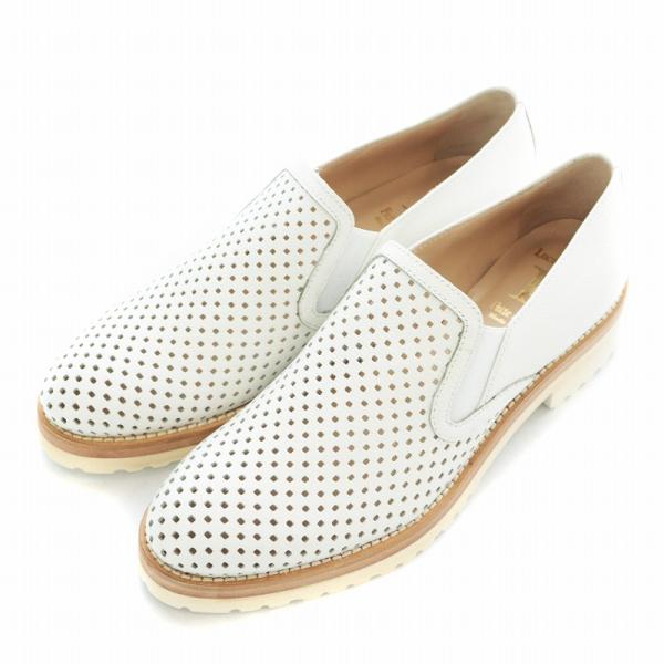 未使用品 ルカ グロッシ Luca Grossi メッシュスリッポン モックシューズ ラウンドトゥ レザー 38 24.5cm 白 ホワイト F606M-TS /AQ【表記サイズ】38（日本サイズ24.5cm相当）【実寸サイズ】最大幅：約9...