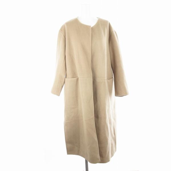 カリス KHARIS コート ロング ノーカラー ボタンレス ウール混 ベージュ ■ECH /MM レディース【表記サイズ】確認できなかったため実寸サイズをご参照ください【実寸サイズ】肩幅：45cm　身幅：51cm　袖丈：46cm　着丈：1...