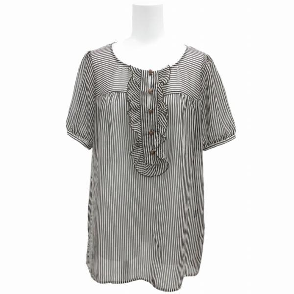 プーラフリーム pour la frime ブラウス カットソー ストライプ フリル シアー 半袖 M 黒 ブラック /HD 0925 レディース【ブランド】プーラフリーム pour la frime【表記サイズ】M【実寸サイズ】肩幅：約3...