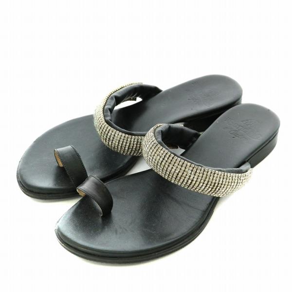 イルサンダロオブカプリ il Sandalo of Capri サンダル ビジュー レザー 36 23.0cm 黒 ブラック /KH ■PN レディース【表記サイズ】36(日本表記23.0cm相当)【実寸サイズ】ヒールの高さ：2.5cm　最...