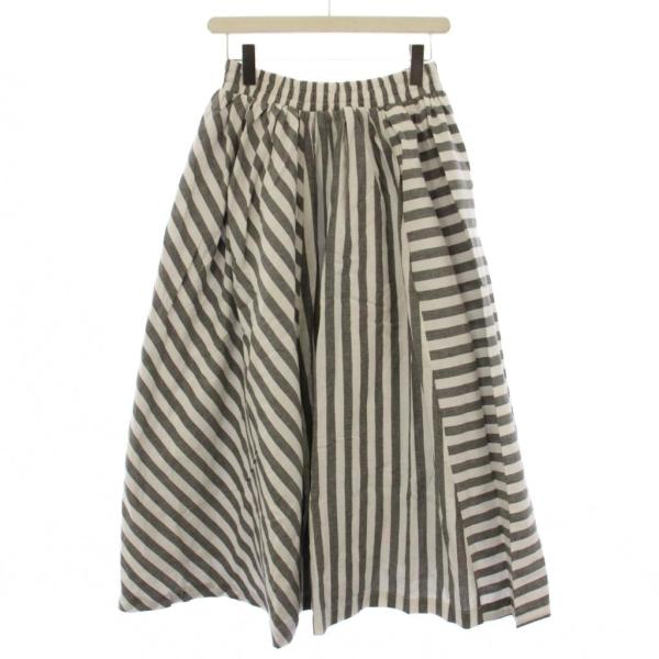 未使用品 ノアール n'Or フレアスカート ロング ストライプ柄 F 白 グレー /BM ■MA レディース【表記サイズ】F【実寸サイズ】ウエスト：62cm　ヒップ：118cm　スカート丈：83cm　　【素材】表地 コットン ポリウレタン...