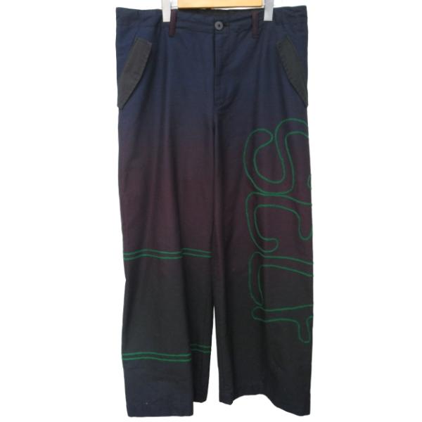 キャトルズ QUATORZE 17AW ウール混 刺繍ワイドパンツ 染め グラデーション マルチカラー 2 約M 1229 【表記サイズ】2【実寸サイズ】ウエスト：94cm　もも幅：32cm　裾幅：31cm　股上：33cm　股下：74cm　...