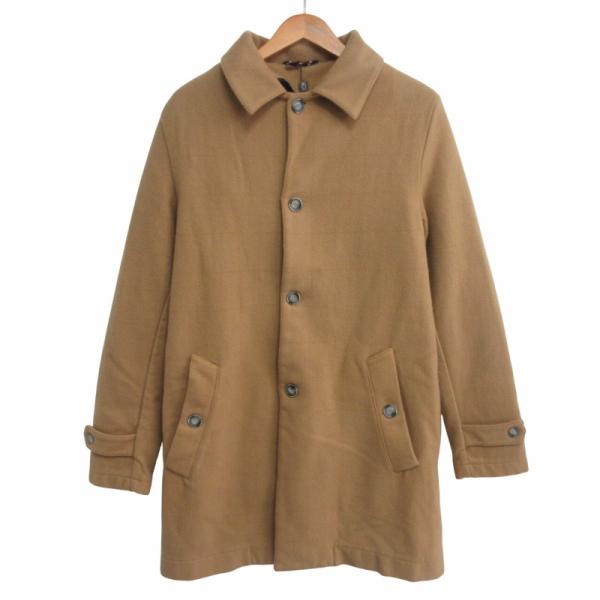 未使用品 マッドソン MADSON Km 0 タグ付 ウールステンカラーコート ボアライナー付 チェック柄 イタリア製 キャメル S IBO68 メンズ【表記サイズ】S【実寸サイズ】肩幅：42cm　身幅：48cm　袖丈：65cm　着丈：89...