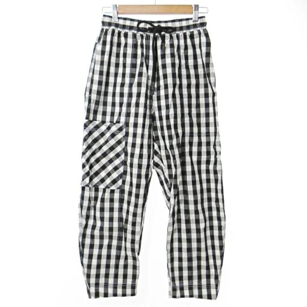 LEE MATHEWS リーマシュー 美品 taylor poplin pant テーラーポプリン パンツ コットン ギンガムチェック イージーウエスト 0 白 黒【表記サイズ】0【実寸サイズ】ウエスト：約62cm　もも幅：約30cm　裾幅...