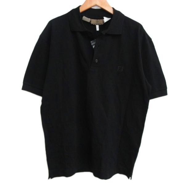 フェンディ FENDI タグ付 ズッカ柄 刺繍 ポロシャツ ロゴ 半袖 黒 ブラック EU44 S相当 ■MNK1 メンズ【ブランド】フェンディ FENDI【表記サイズ】EU44 S相当【実寸サイズ】肩幅：50cm　身幅：52cm　袖丈：2...