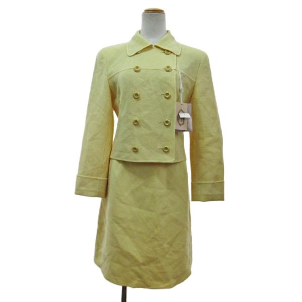 未使用品 marlenedam italy マーレンダム セットアップ スカート スーツ ウール 40 42 黄色 イエロー 1113 IBO84 レディース【表記サイズ】ジャケット40/スカート42【実寸サイズ】ジャケット 肩幅：約40c...