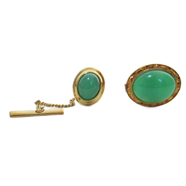 ノーブランド タイピン カフス 2点セット シルバー925 カラーストーン ゴールド グリーン 1124 メンズ【表記サイズ】サイズ表記なし【実寸サイズ】カフスボタン 約2.1cm×約1.6cm　タイピン約1.6cm×約1.1cm　【素材】...