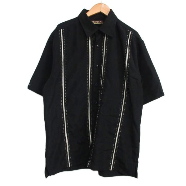 キューバベラ CUBAVERA メキシカンシャツ キューバシャツ 半袖 黒 ブラック メンズ【表記サイズ】サイズ表記欠損【実寸サイズ】肩幅：48cm　身幅：55cm　袖丈：24cm　着丈：74cm　　【素材】コットン系【色】黒 ブラック【状...