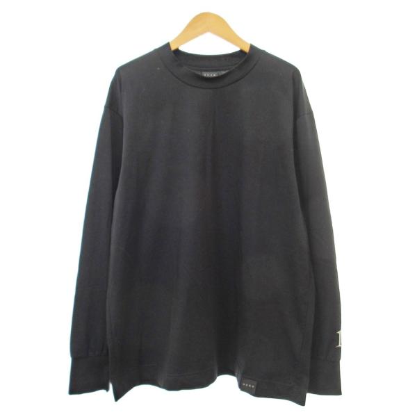 HERG1 エルグワン 美品 モックネック ロゴ刺繍 Tシャツ カットソー 長袖 ゴルフウエア 6 黒 1215 メンズ【表記サイズ】6【実寸サイズ】肩幅：約51cm　身幅：約59cm　袖丈：約60cm　着丈：約68cm　　【素材】綿60％...