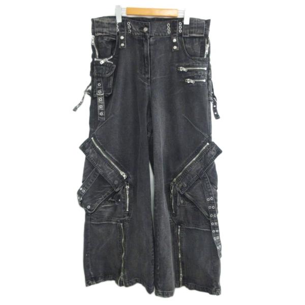 ノーフェイススタジオ NO FAITH STUDIOS 美品 23AW DENIM CARGO PANTS カーゴデニムパンツ フレア 多重ジップ 黒 ブラック XLサイズ 1223 メンズ【表記サイズ】XL【実寸サイズ】ウエスト：85cm...