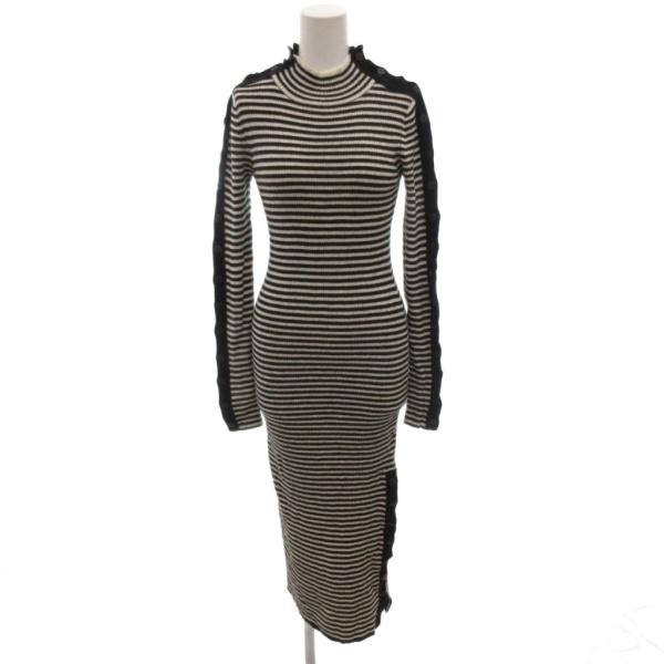 preen by thornton bregazzi  ニットワンピース ウール XS 白 ホワイト 黒 ブラック ボーダー柄 長袖 サイドボタン タイト /FF レディース【表記サイズ】XS【実寸サイズ】肩幅：30cm　身幅：28cm　袖...