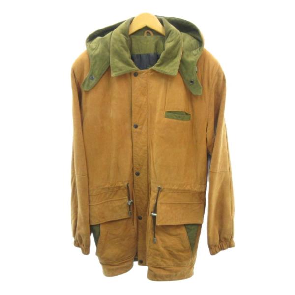 ダウンアンダーインターナショナル DOWN UNDER INTERNATIONAL スエード レザー フーデッド コート ジャケット 茶 ブラウン L【表記サイズ】L【実寸サイズ】肩幅：50cm　身幅：57cm　袖丈：68cm　着丈：86c...