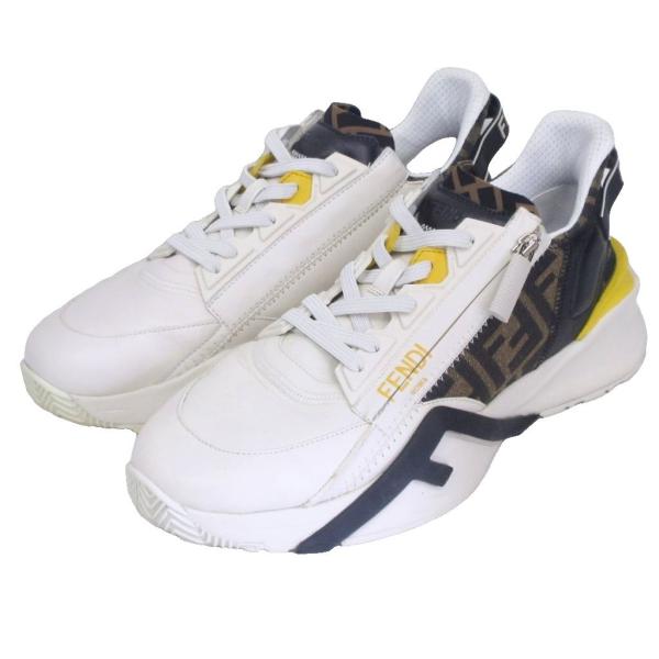 フェンディ FENDI フロー FLOW スニーカー ズッカ柄 ロゴ プリント レザー 切替 7 約26cm アイボリー 系 ■MNK4 0218 メンズ【ブランド】フェンディ FENDI【表記サイズ】7（日本サイズ約26cm)【実寸サイズ...