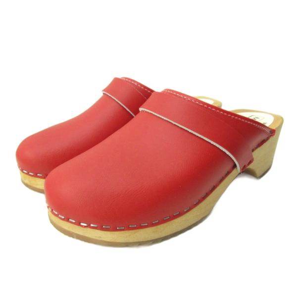 モヘダトフェール MOHEDA TOFFELN サボサンダル シューズ ローヒール レザー 36 23.0cm 赤 レッド 0215 【表記サイズ】36 23.0cm【実寸サイズ】ヒールの高さ：約5cm　最大幅：約8.5cm　　【素材】レザ...