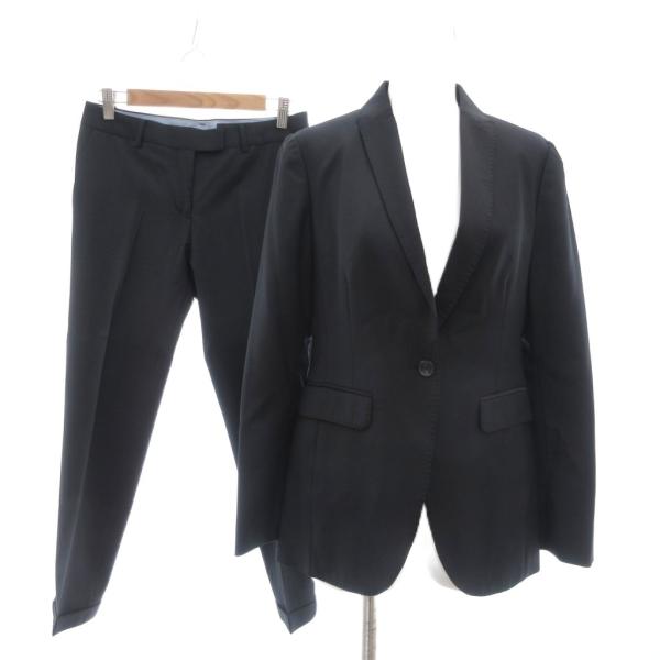 トゥモローランド 美品 セットアップ ウーステッドウールトロピカル テーラードジャケット セミワイドパンツ パンツスーツ 36 黒【ブランド】トゥモローランド TOMORROWLAND【表記サイズ】38【実寸サイズ】ジャケット 肩幅：38c...