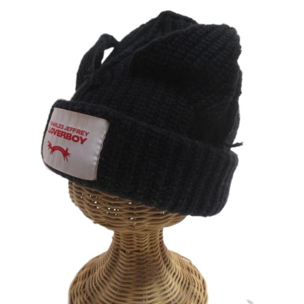 Charles Jeffrey LOVERBOY Chunky Ears Beanie 猫耳ビーニー ウール 黒 ブラック /HW IBO92 レディース【実寸サイズ】頭周り：66cm　　【素材】毛、ナイロン【色】黒 ブラック 【状態】・タ...