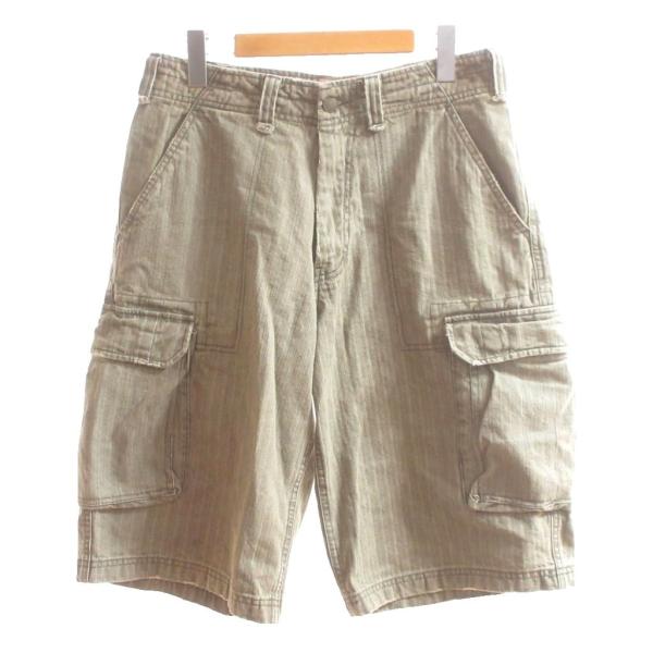 REAL CRUSH CLOTHING ビンテージ カーゴショートパンツ  LARGE 茶色 ブラウン カーゴポケット ストライプ柄 /SJ 【表記サイズ】LARGE【実寸サイズ】ウエスト：80cm　もも幅：62cm　裾幅：27cm　股上：...