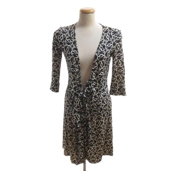 ダイアンフォンファステンバーグ DIANE von FURSTENBERG カーディガン シルク ウエストベルト 総柄 七分袖 2 黒 ブラック /SJ レディース【ブランド】ダイアンフォンファステンバーグ DIANE von FURSTE...
