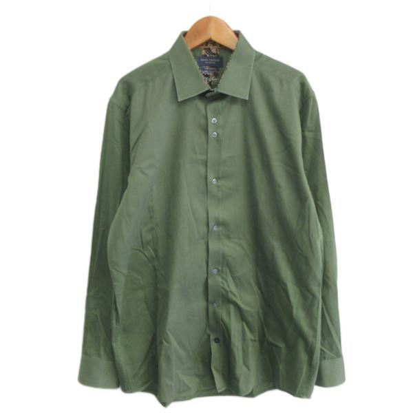 GUIDE LONDON ドレスシャツ 花柄切替 長袖 L カーキ メンズ【表記サイズ】L【実寸サイズ】肩幅：46cm　身幅：57cm　着丈：79cm　袖丈：62cm　　【素材】コットン【色】カーキ【状態】若干の使用感はございますが、特筆す...