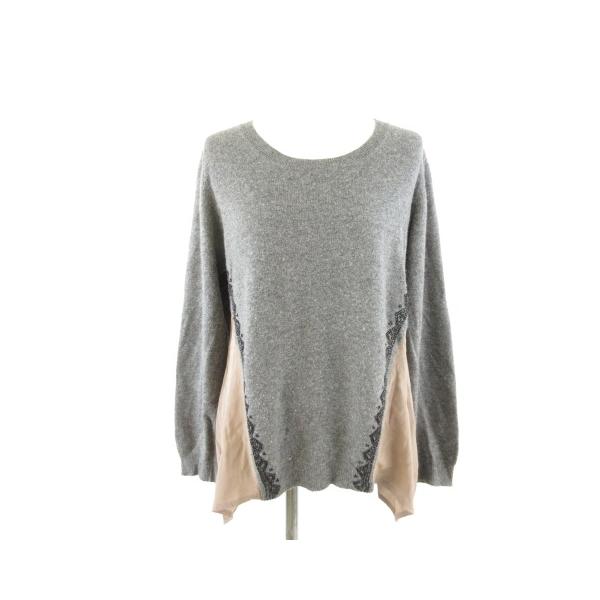 アーキ archi ニット セーター 長袖 異素材 ビーズ グレー 茶 M *E166 レディース【ブランド】アーキ archi【表記サイズ】M【実寸サイズ】肩幅：38cm　身幅：45.5cm　着丈：59-67cm　袖丈：57cm　　【素材...