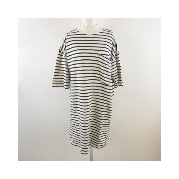 マッズノーガード  MADS NORGAARD カットソー ワンピース 膝丈 五分袖 モックネック ボーダー オフホワイト 白 黒 S *E634 レディース【ブランド】マッズノーガード  MADS NORGAARD【表記サイズ】S【実寸サ...
