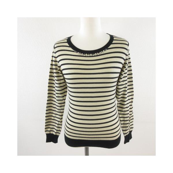 グラシア GLACIER ニット セーター 長袖 ボーダー 薄手 ベージュ 黒 M *E377 レディース【ブランド】グラシア GLACIER【表記サイズ】M【実寸サイズ】肩幅：32cm　身幅：40.5cm　着丈：49cm　袖丈：55cm　...