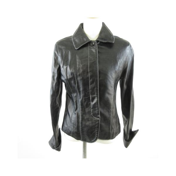 RIGEL ステンカラージャケット 革ジャン レザー 羊革 長袖 黒 M *E627 レディース【表記サイズ】M【実寸サイズ】肩幅：37cm　身幅：45cm　袖丈：56cm　着丈：55cm　　【素材】表地 羊革　裏地 ポリエステル100%【...