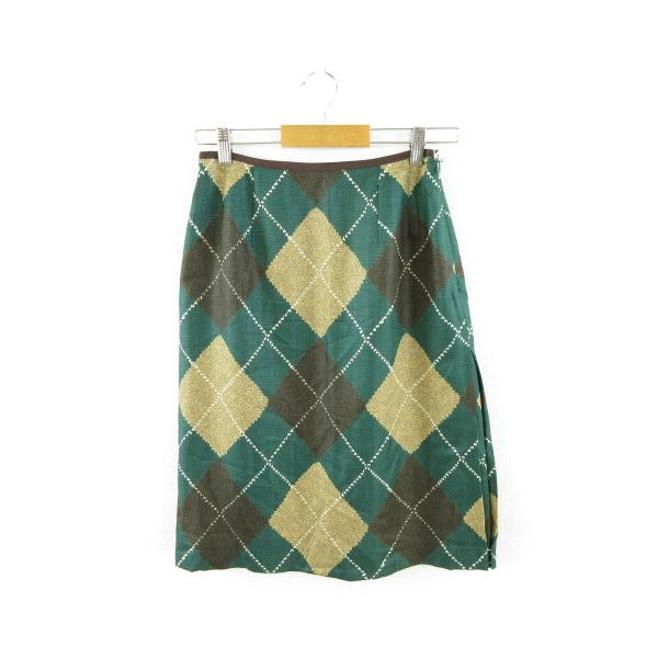 未使用品 セットフォア SEPT FOIS  ひざ丈スカート アーガイル 緑 茶 40 *A879 レディース【表記サイズ】40（日本サイズM相当）【実寸サイズ】ウエスト：64cm　ヒップ：94cm　スカート丈：61cm　　【素材】表地 ポ...