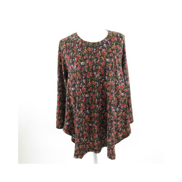 ブルチェーロ BLUCIELO カットソー 長袖 花柄 ストレッチ 黒 赤 F *A978 レディース【表記サイズ】Fバスト79-87身長 154-162【実寸サイズ】肩幅：37cm　身幅：44cm　着丈：67cm　袖丈：50cm　　【素材...