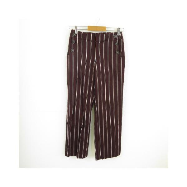 BLUE F RONCE ロングパンツ ストレート ストライプ 茶 36 *T208 レディース【表記サイズ】36日本サイズS相当【実寸サイズ】ウエスト：63cm　もも幅：24cm　裾幅：22cm　股上：24cm　股下：70.5cm　　【素...