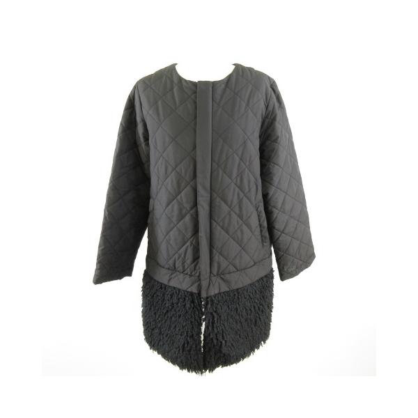 エレノア ELENORE ノーカラーキルティングコート 中綿 2WAY ロング 長袖 ボア 黒 F *A304 レディース【表記サイズ】F【実寸サイズ】肩幅：39cm　身幅：49cm　袖丈：58cm　着丈：80cm　　【素材】表地 ポリエス...