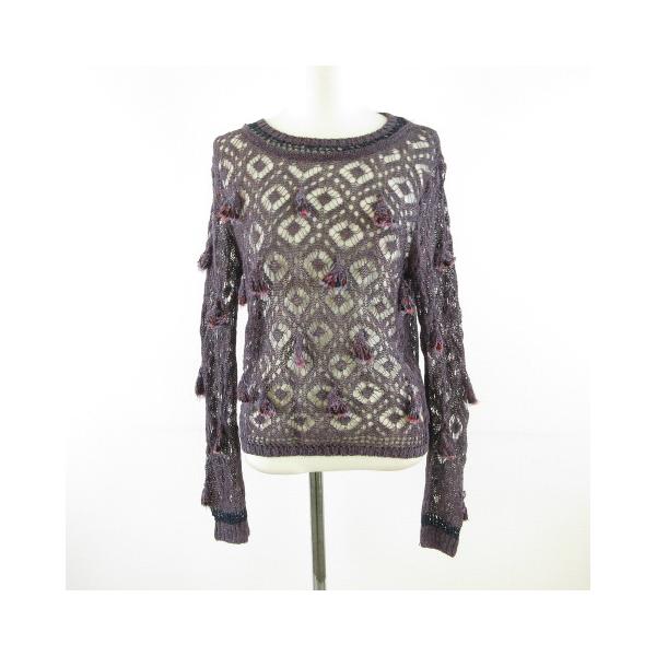 ラマルク LAMARCK ニット セーター 長袖 透かし編み 紫 *T824 レディース【表記サイズ】表記はございませんが、M相当だと思われます。【実寸サイズ】肩幅：41cm　身幅：48cm　着丈：50cm　袖丈：59cm　　【素材】素材タ...