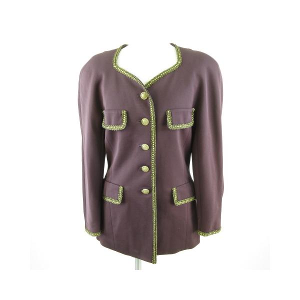 セルッチオ CERCHIO ノーカラージャケット 長袖 刺繍 紫 *A126 レディース【ブランド】セルッチオ CERCHIO【表記サイズ】サイズ表記はございません【実寸サイズ】身幅：43cm　着丈：67cm　ゆき丈：78cm　　【素材】表...