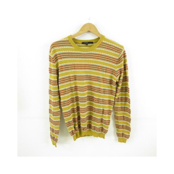 イーブス YEVS ニット セーター 長袖 ボーダー からし色 黄 S *T364 メンズ【ブランド】イーブス YEVS【表記サイズ】S【実寸サイズ】肩幅：42cm　身幅：48cm　着丈：61cm　袖丈：62.5cm　　【素材】綿100%【...