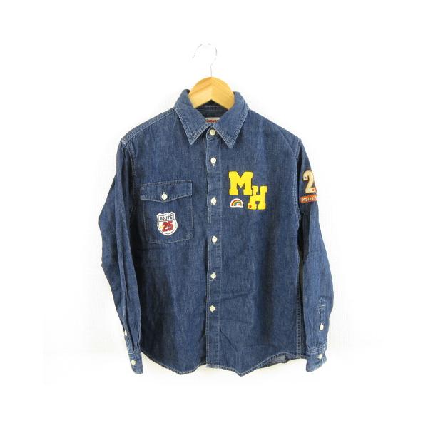 ミキハウス mikihouse デニムシャツ 長袖 ワッペン 紺 140 *A342 キッズ【ブランド】ミキハウス mikihouse【表記サイズ】140【実寸サイズ】肩幅：38cm　身幅：44cm　着丈：58cm　袖丈：47cm　　【素材...