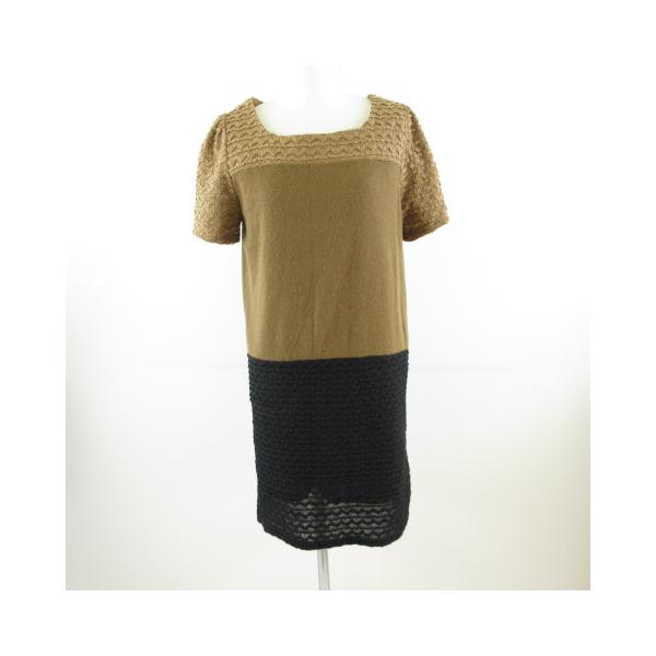 未使用品 トカドール Tocador ワンピース 半袖 ひざ丈 茶 黒 M *T543 レディース【表記サイズ】M【実寸サイズ】肩幅：35cm　身幅：46cm　袖丈：22cm　総丈：86cm　　【素材】表地 ポリエステル70% レーヨン30...