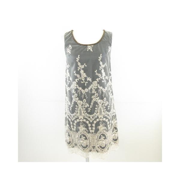 パークラミュー PARC LAMU ノースリーブワンピース ドレス ミニ 刺繍 ベージュ 黒 2 *A545 レディース【ブランド】パークラミュー PARC LAMU【表記サイズ】2（日本サイズM相当）【実寸サイズ】肩幅：33cm　身幅：4...