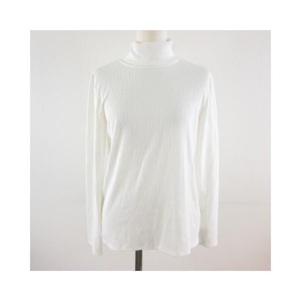 Freude カットソー 長袖 タートルネック リブ オフホワイト 白 L *T758 レディース【表記サイズ】L【実寸サイズ】肩幅：38.5cm　身幅：44.5cm　着丈：53cm　袖丈：56cm　　【素材】ポリエステル60% レーヨン3...