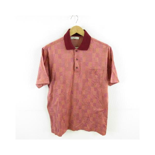 ミッレニオ MILLENNIO カットソー ポロシャツ 半袖 総柄 赤 M *A814 メンズ【表記サイズ】M【実寸サイズ】肩幅：44cm　身幅：51cm　着丈：70cm　袖丈：24cm　　【素材】綿100%【色】赤?緑など【状態】全体的に...