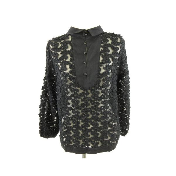 タージュ TAGE カットソー ニット刺繍 長袖 黒 38 *A957 レディース【表記サイズ】38（日本サイズM相当）【実寸サイズ】肩幅：38cm　身幅：46cm　着丈：55cm　袖丈：52cm　　【素材】ナイロン100%　別布 指定外繊...