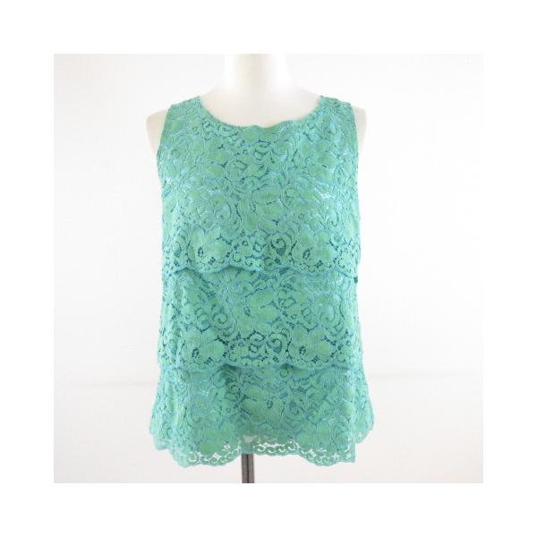 アムハースト amherst ノースリーブカットソー ティアードレース 花柄 緑 M *A123 レディース【表記サイズ】M【実寸サイズ】肩幅：30cm　身幅：43cm　着丈：55cm　袖丈：0cm　　【素材】綿50% ナイロン46% ポリ...