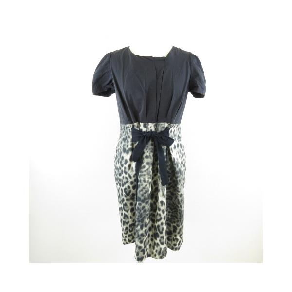 traumerei luxus kleid 膝丈ワンピース 半袖 コクーン ヒョウ柄 レオパード 紺 グレー 38 *T636 レディース【表記サイズ】38日本サイズM相当【実寸サイズ】肩幅：32.5cm　身幅：44cm　袖丈：21.5cm...